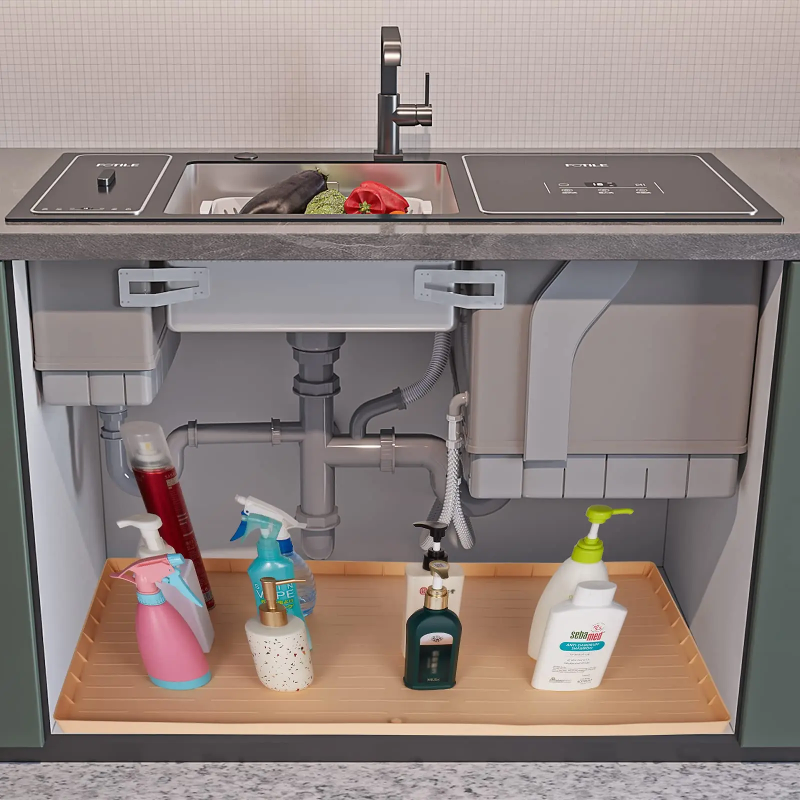 Oem Model Washable Cabinet Tray Drain Hole Under Sink Silicone Mat For ...