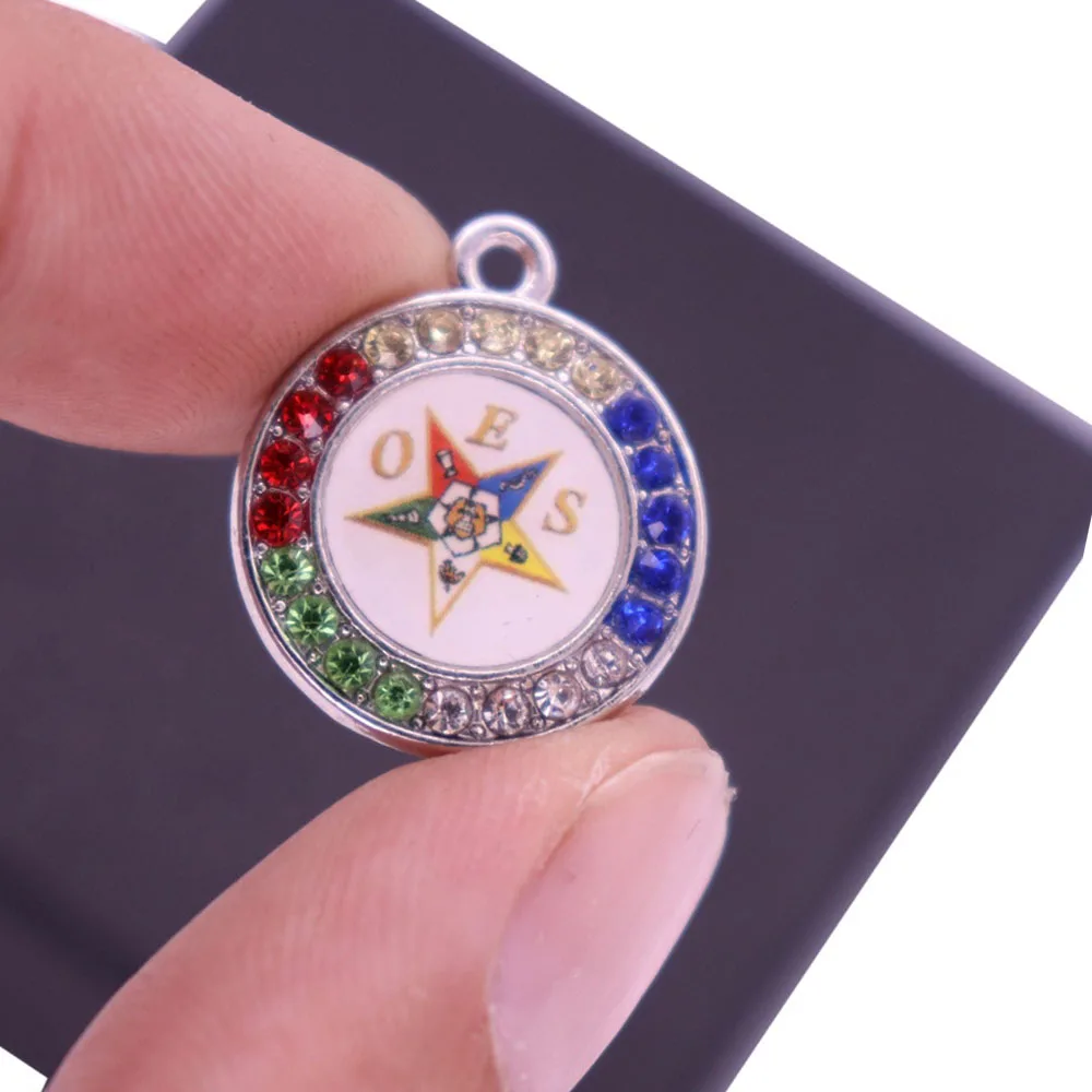 Multi-color Rhinestone Round Enamel Oes Charms Eastern Star Pendant For ...