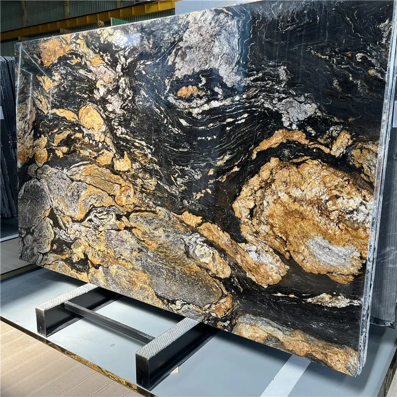 Luxury Brazilian Cosmic Black Granite With Gold Veins Slabs Black ...