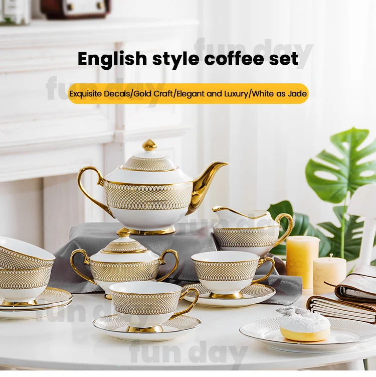 English Luxury Gold Rim Ceramic Afternoon Tea Cups Sets for Coffee and ...