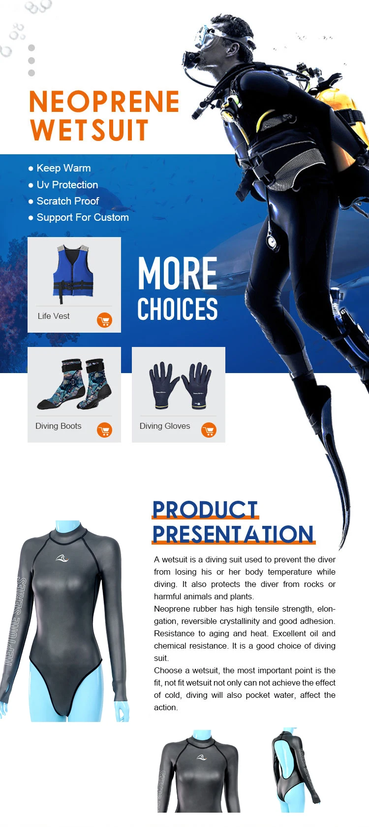 Neptune Series Surfing Wetsuit Women 3mm Neoprene Diving Wetsuit