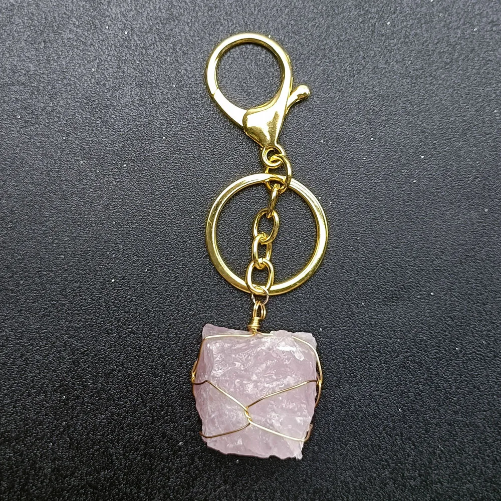 Wholesale Gold Crystal Key Chain Handmade Natural Raw Stone Healing ...