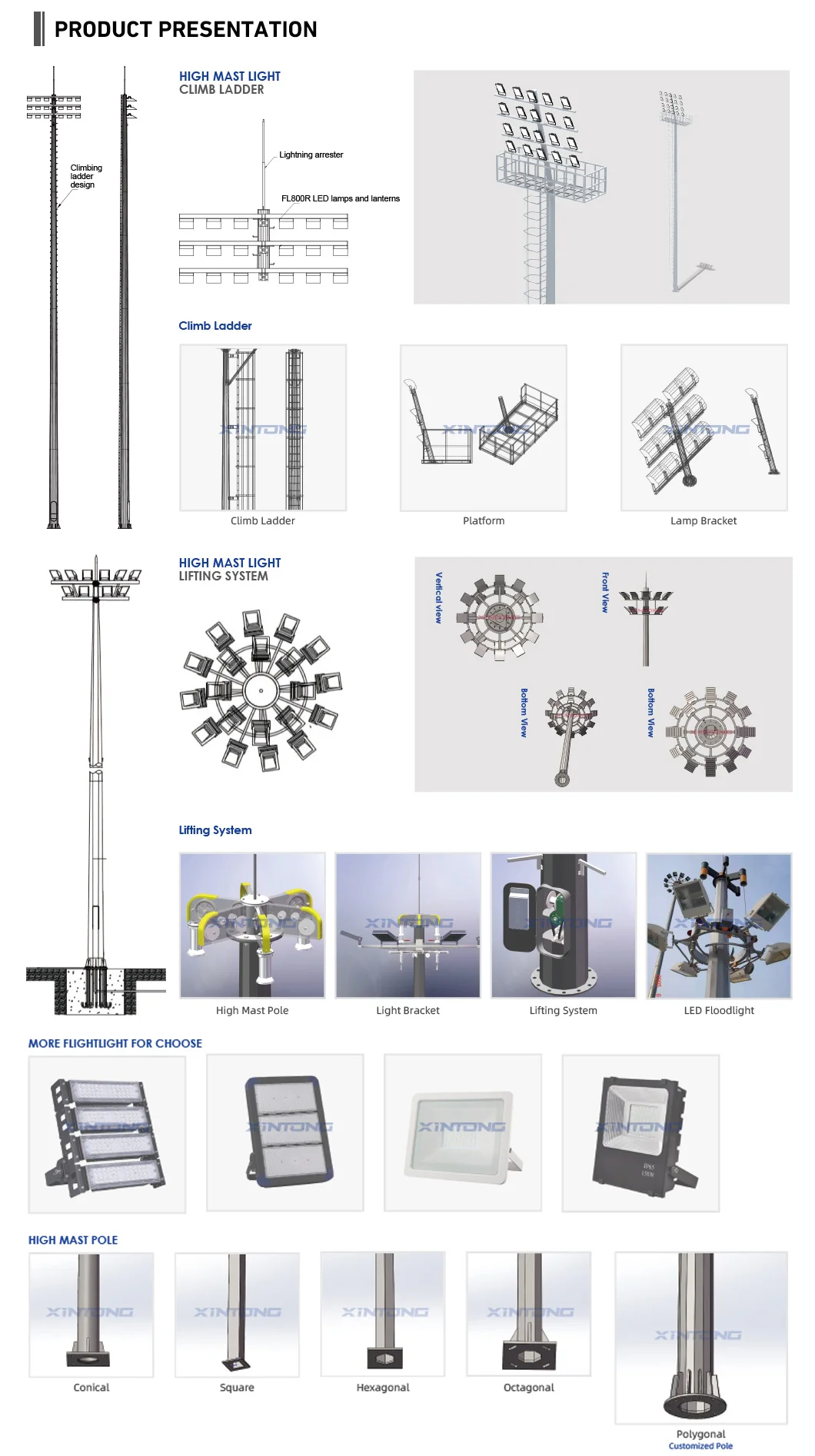 30m 40m Floodlight High Mast Pole Manufacture by XINTONG