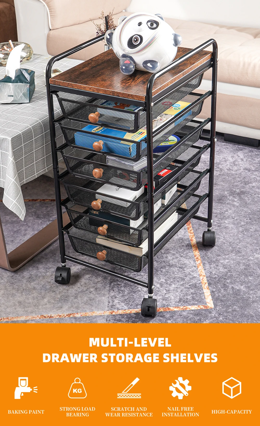 Multi Tiers Trolley Storage Racks Shelving Units Living Room Storage ...