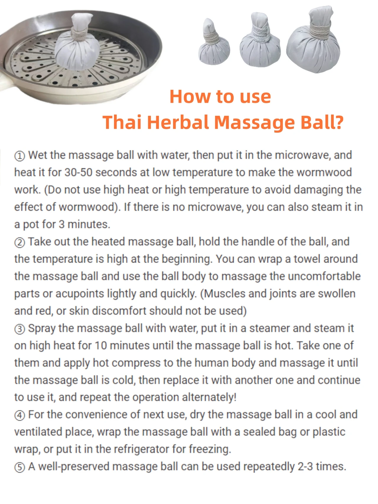 Thai Herbal Compress Ball for Spa Hot Body Massage Natural Wormwood ...