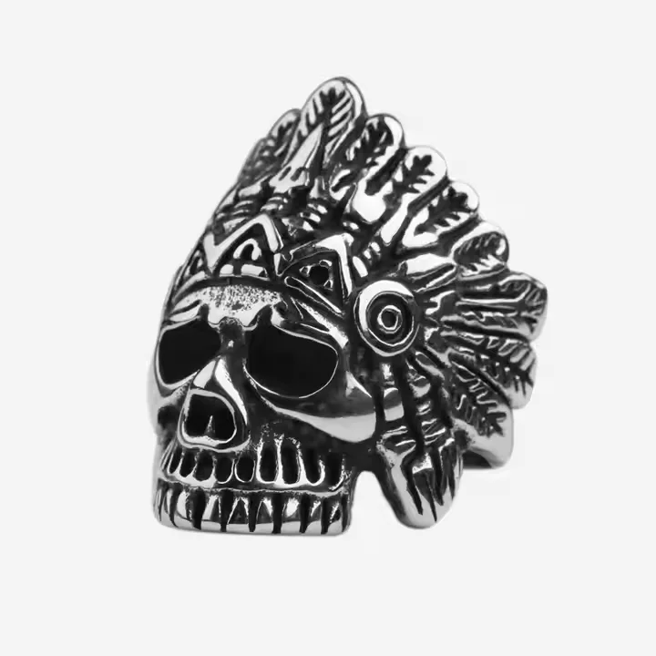 Customized Personality Steel Casting Skull Indian Chief Head Ring