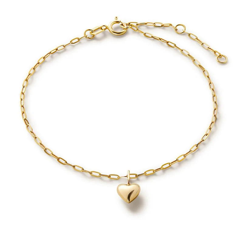 Gemnel Fashion Ins 14k Gold Plated 925 Sterling Silver Single Heart Charm Bracelet For Women And ...