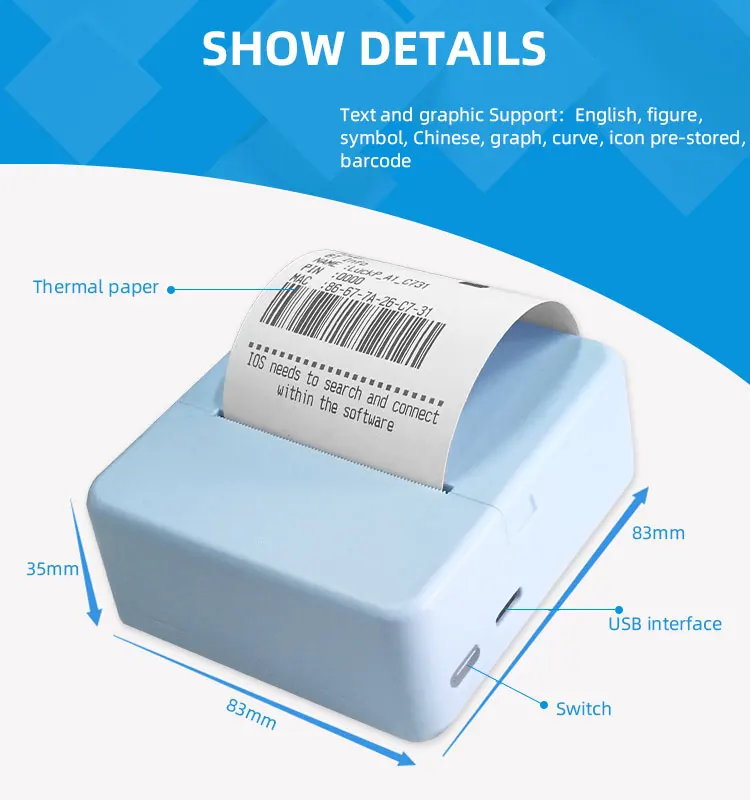 Android Bluetooth Thermal Product Badge Printer Qr Code Barcode Scanner Thermal 58 Portable ...