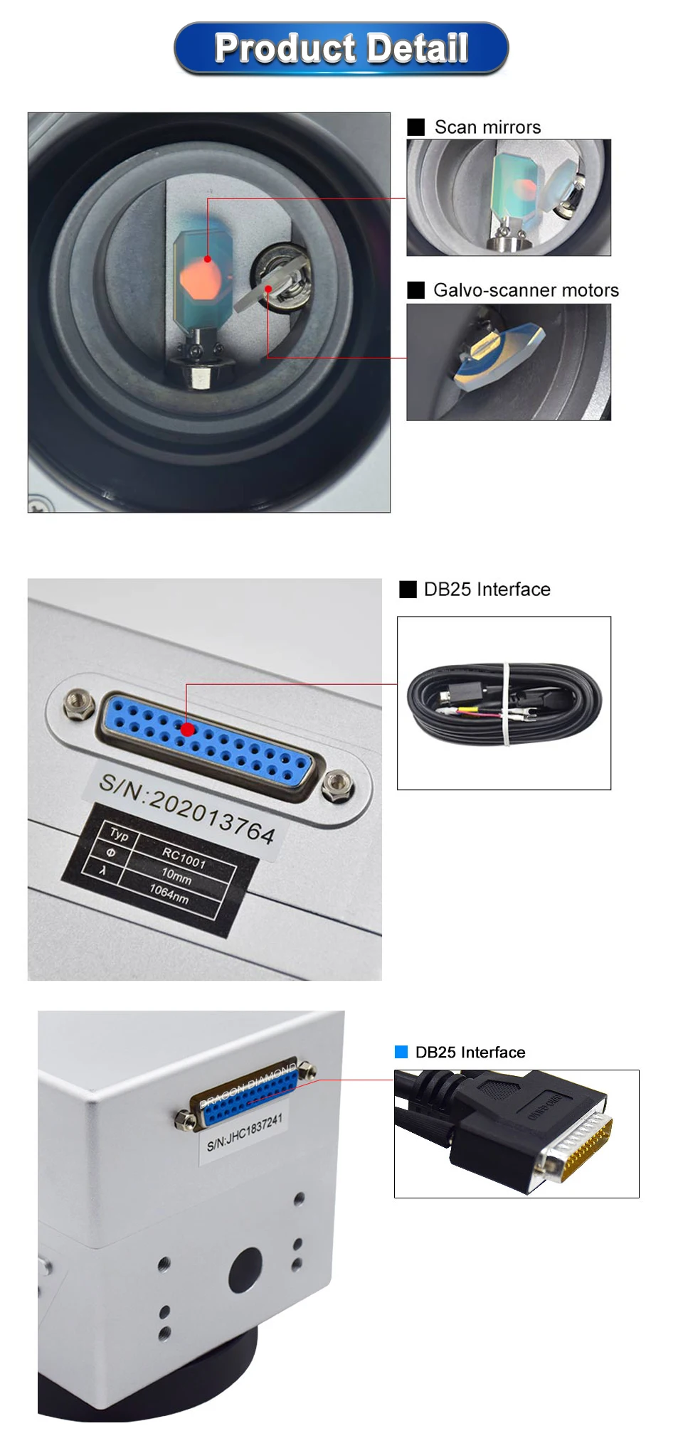 Fiber 3d Galvo Scan Head RC1001 SG7110 7210 for Laser Marking