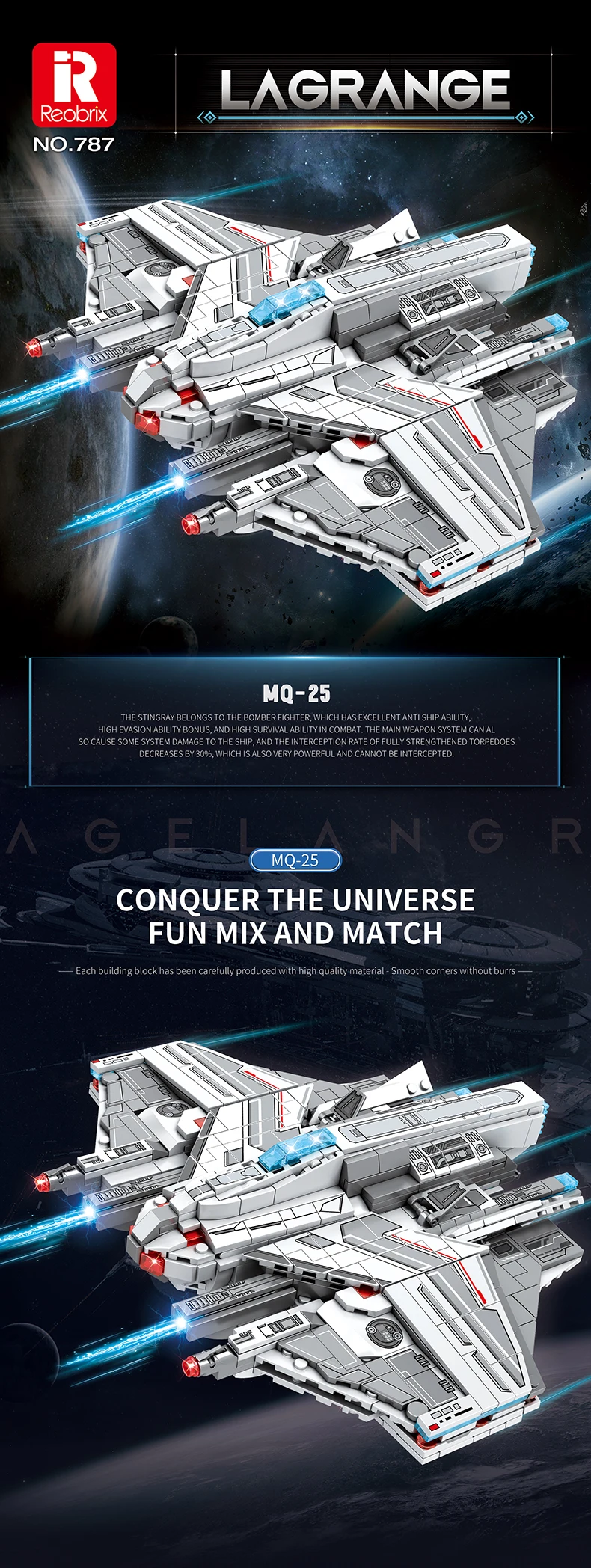 Reobrix Space Battleship MOC Model Bricks - 846PCS DIY