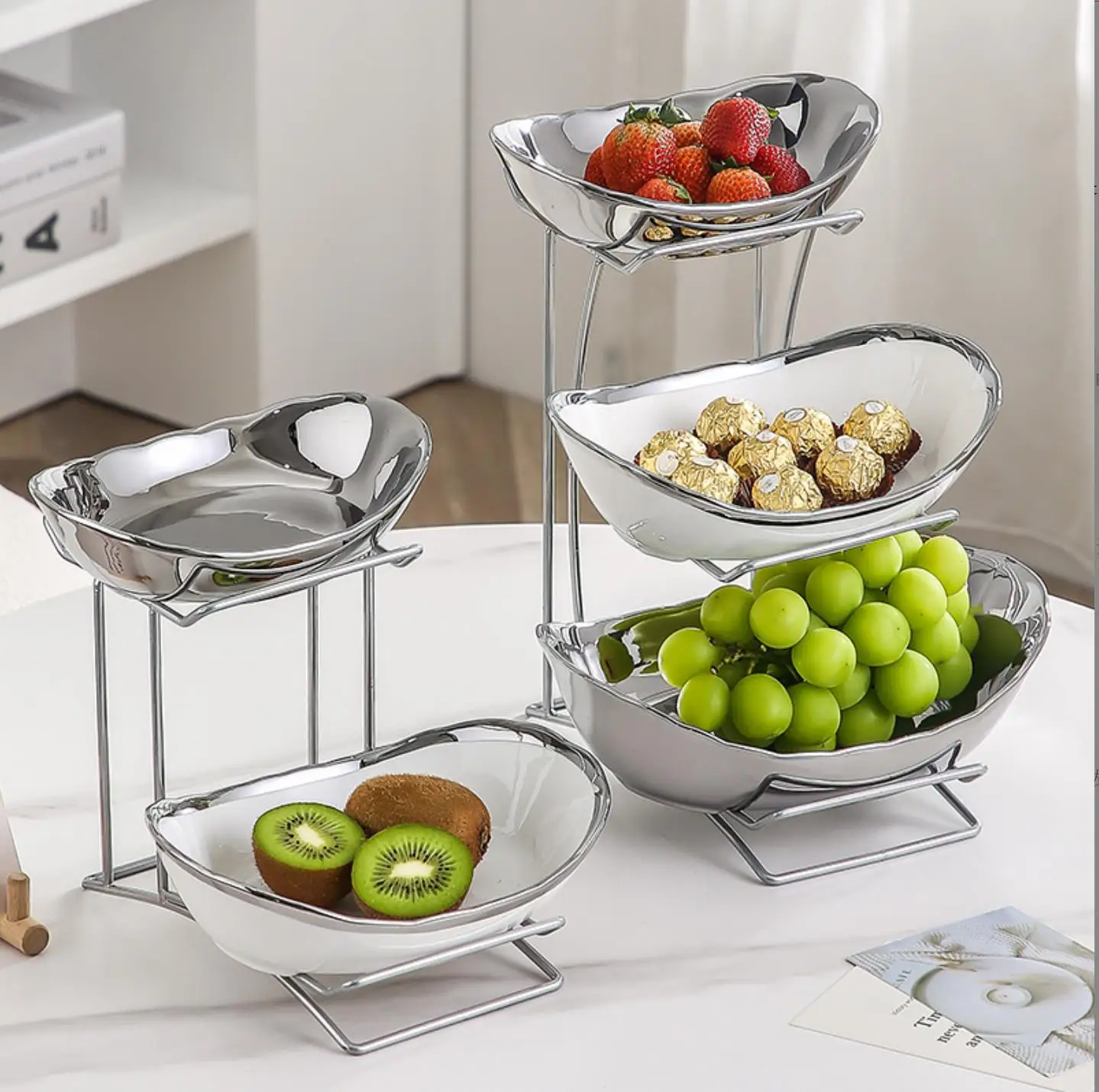 Nordic Style 3-layer Snack Fruit Tray Dessert Candy Fruit Tray Living ...