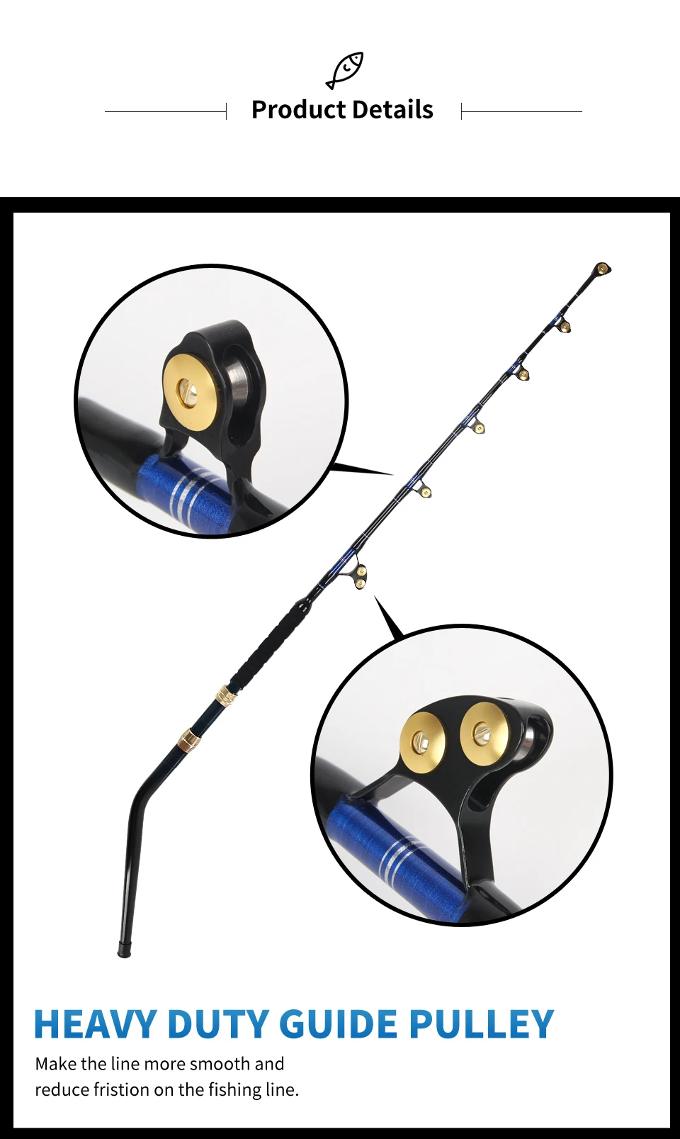 6ft Tuna Rod Black Tip - Saltwater Trolling Rods for Big Game