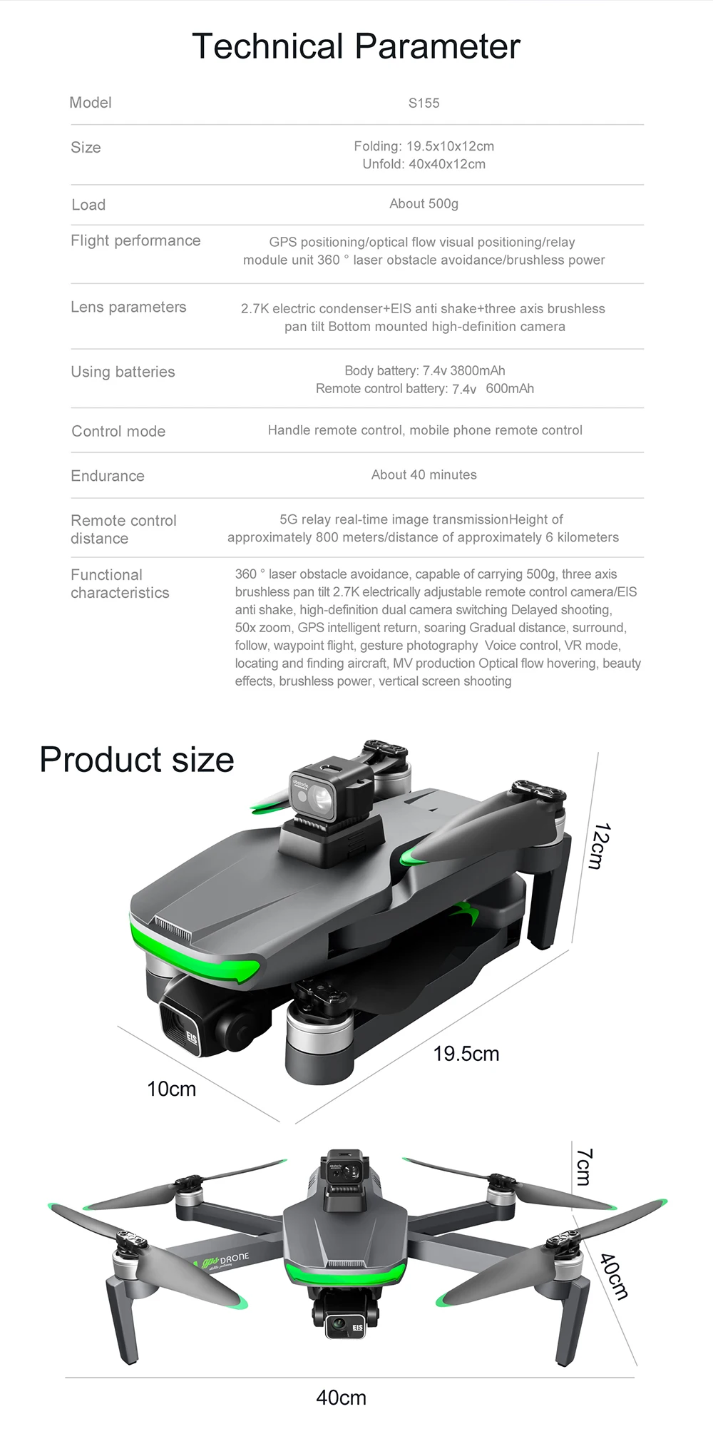 500g Load Weight Carrying Payload Drone Long Time Fly 5g Gps Prosumer ...