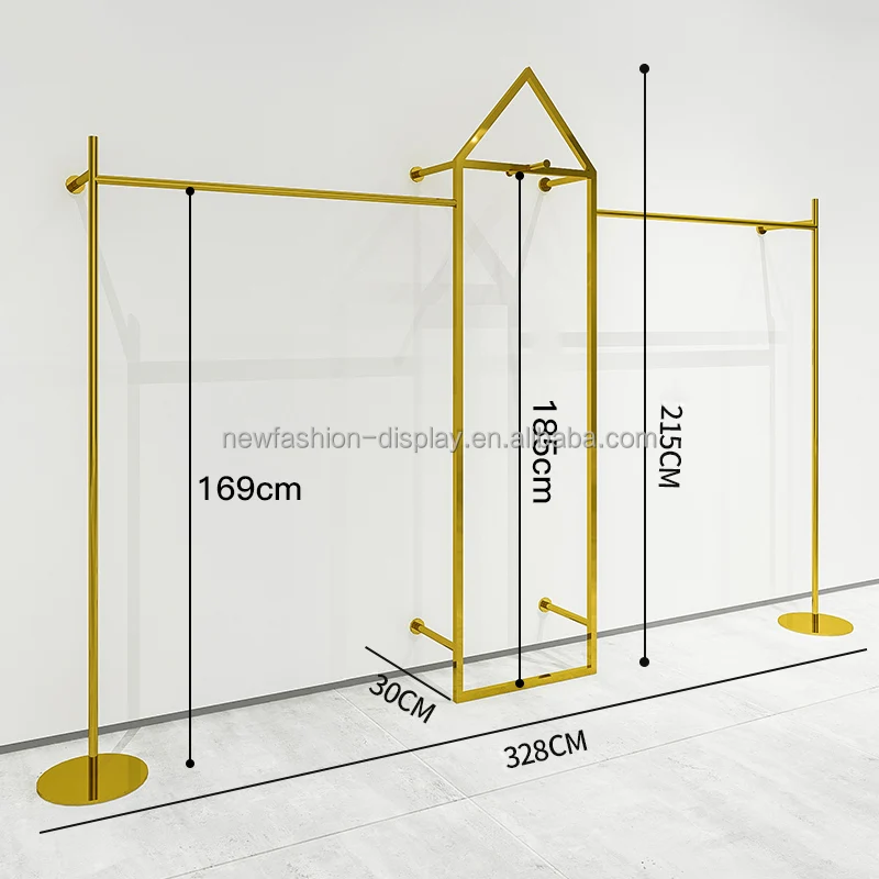 Custom Shiny Gold Stainless Steel Clothes Stand Apparel Garment Display ...