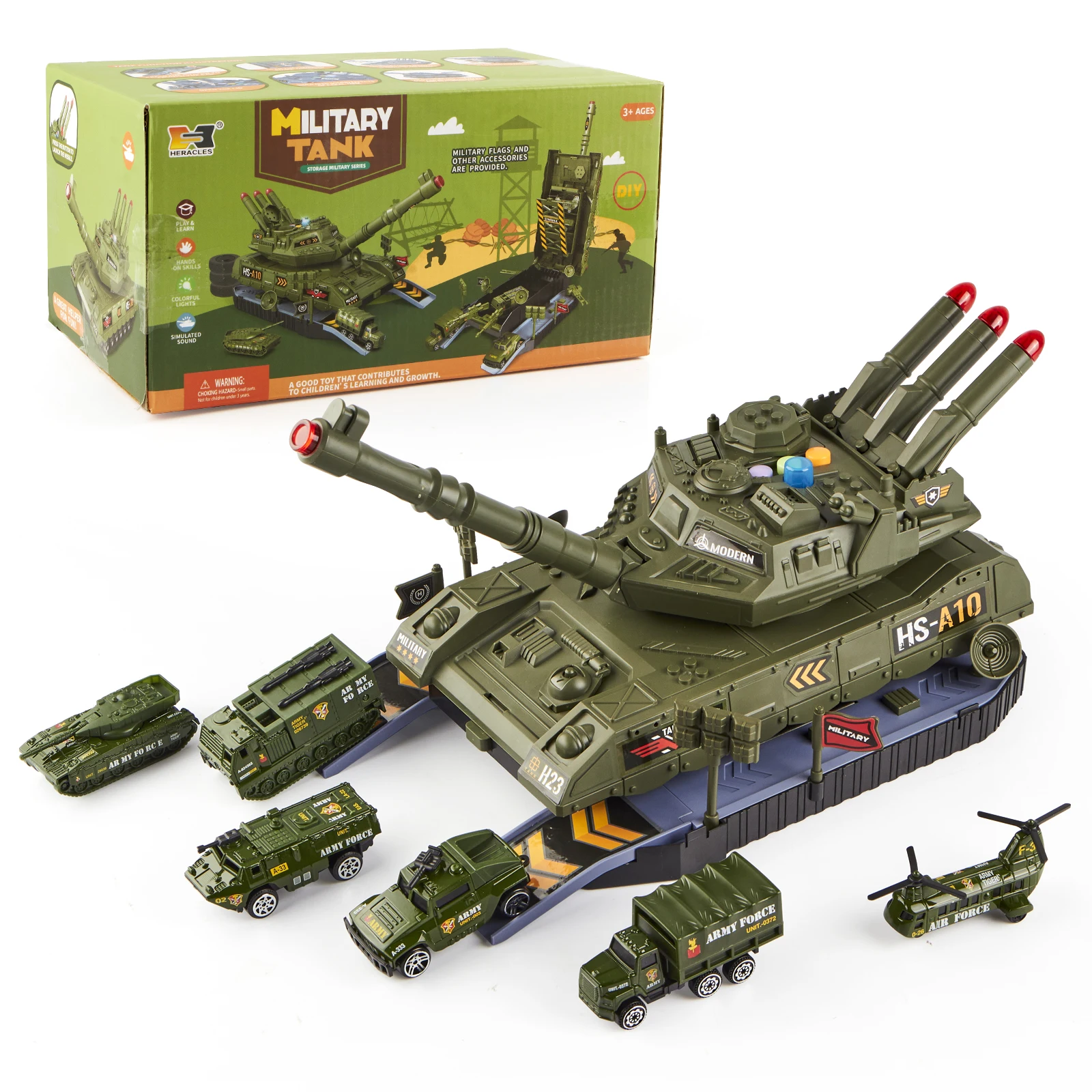 Toy Vehicle Diecast Toys Army Tank Model With 6pcs Metal Car Vehicle ...
