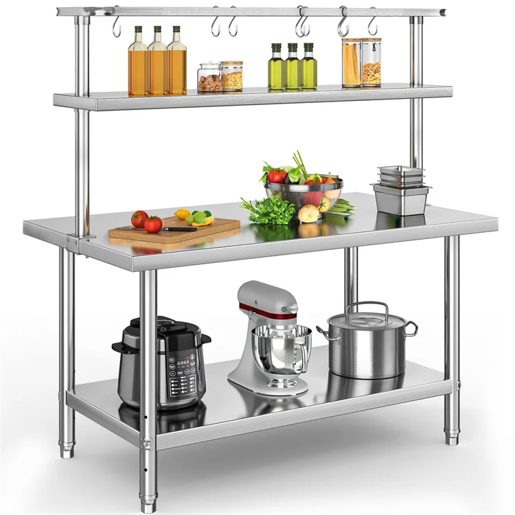 Stainless Steel Commercial Buffet Food Prep Table with Over Shelf ...