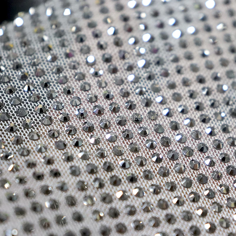 F001 Hot Selling Stretchable Rhinestone Fabric Stretch Crystal Tulle ...