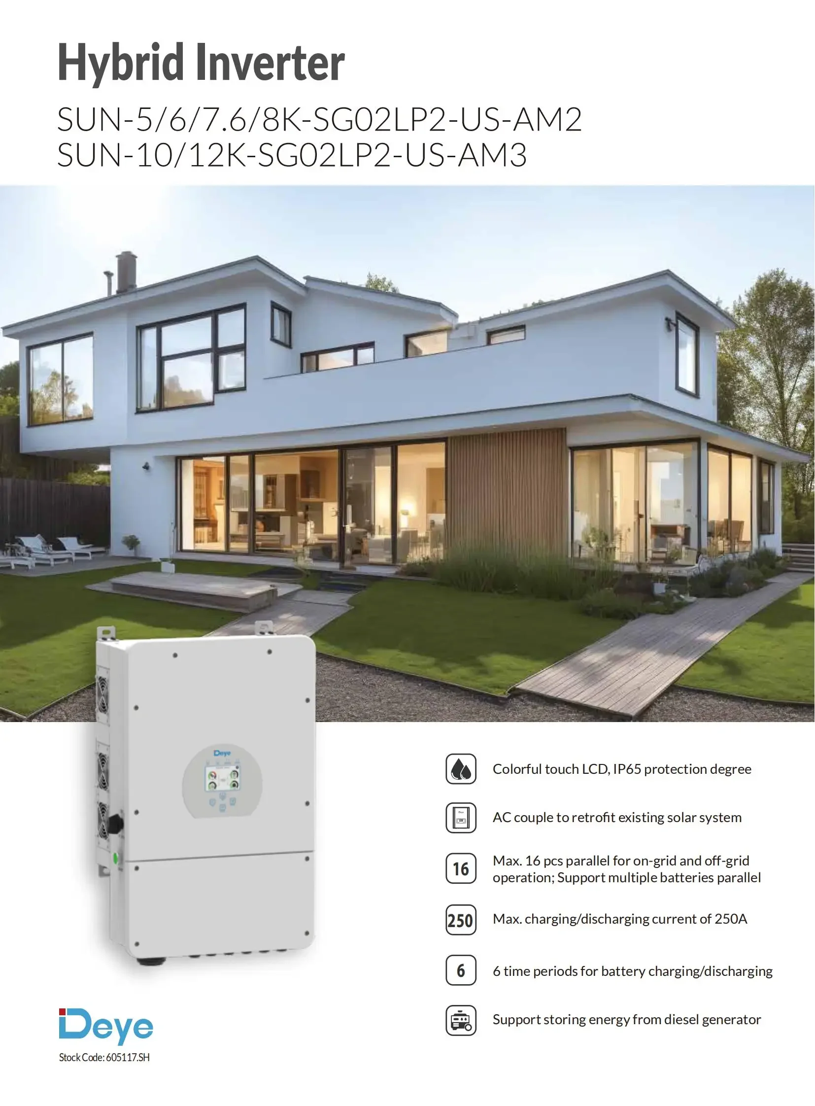 Deye Hybrid Inverter Us Version 5kw 8kw 10kw 12kw 16kw Split Phase Ip65 Inverter For Home Use ...