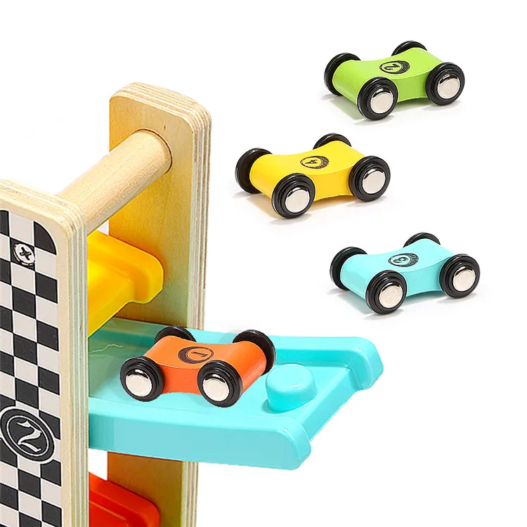 Wooden Race Track Car Ramp Racer With 4 Mini Cars Early Preschool ...