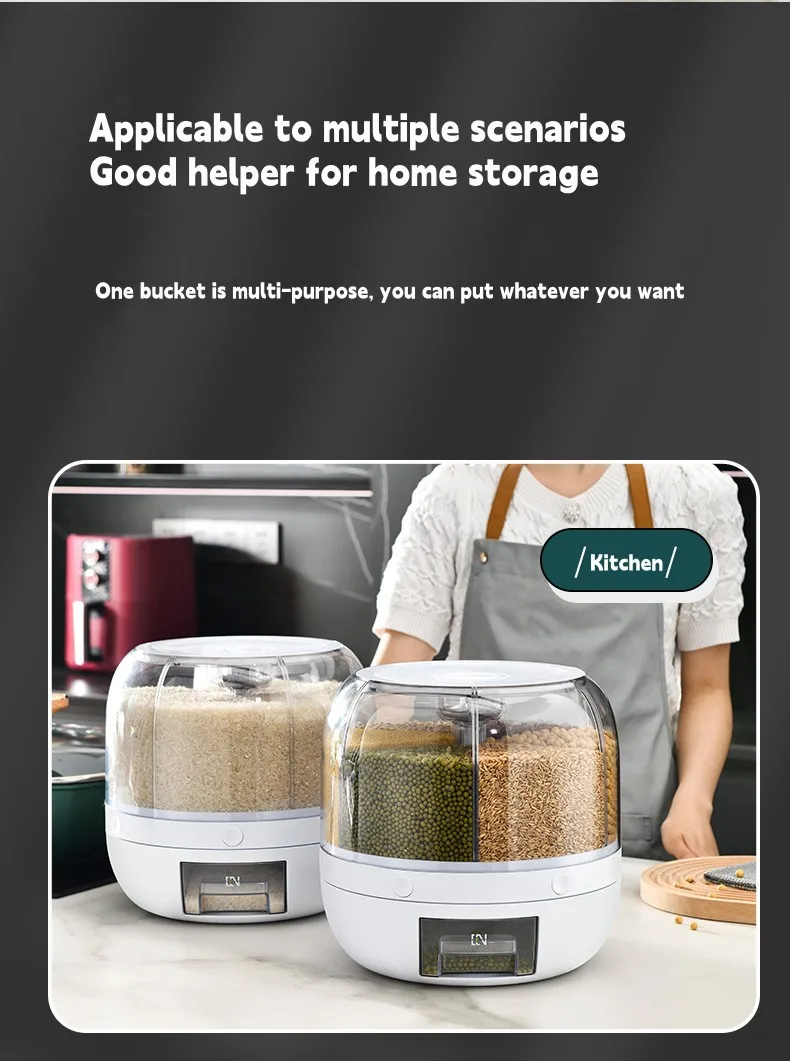 Rice Dispenser Kitchen Moisture-proof 6-grid Rotating Food Grain ...