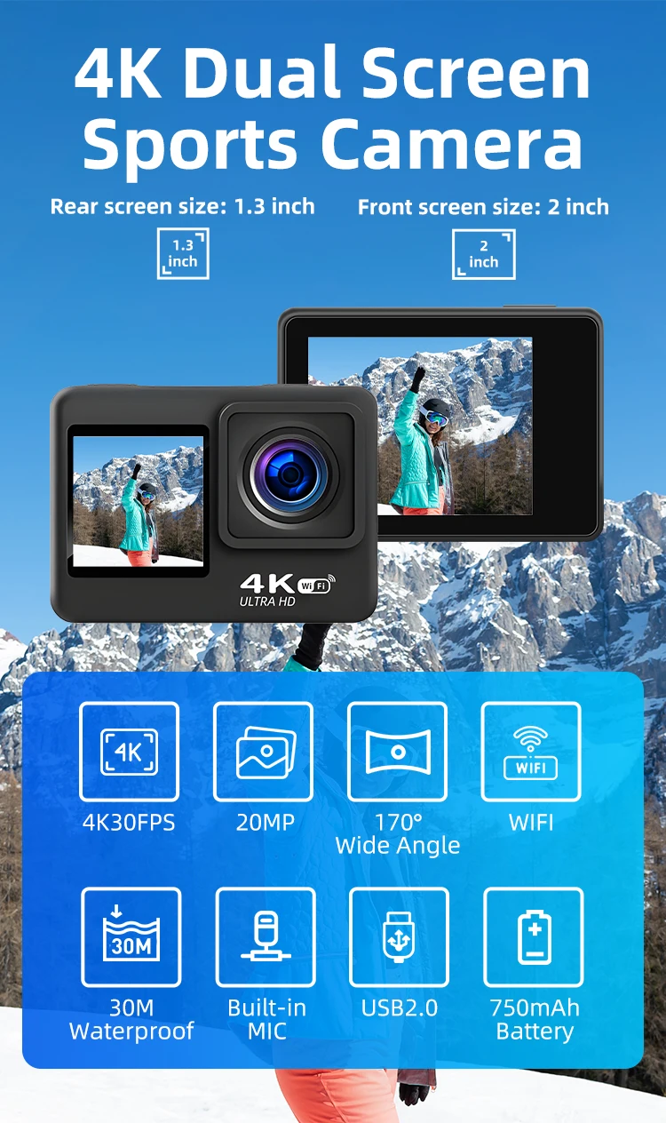 Newest Hd 4k 20mp Dual Screen Sports Action Camera Motorcycle Bike ...