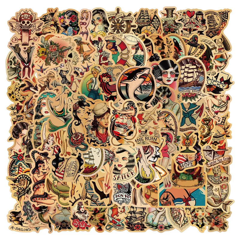 100PCS Retro Stickers for Adults,Pin up SailorJerry Stickers and Decals ...