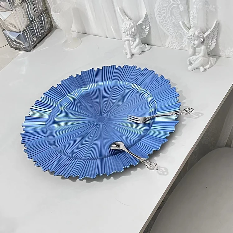 13 Inch Blue Plastic Plate Afternoon Tea Irregular Shape Dessert Plate ...