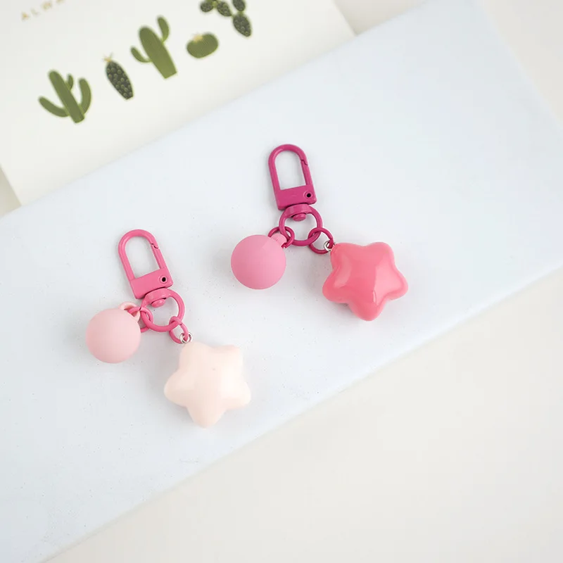 Cute Pentagram Star Resin Bag Charm Keychain Heart Keyring for Girls Backpack Headphone Case ...