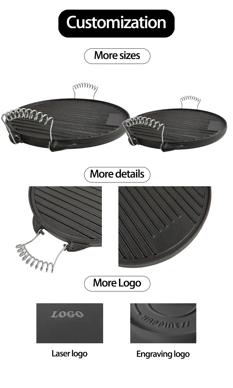 Pre-seasoned Round Cast Iron Griddle Plate Double Burner Griddle With ...