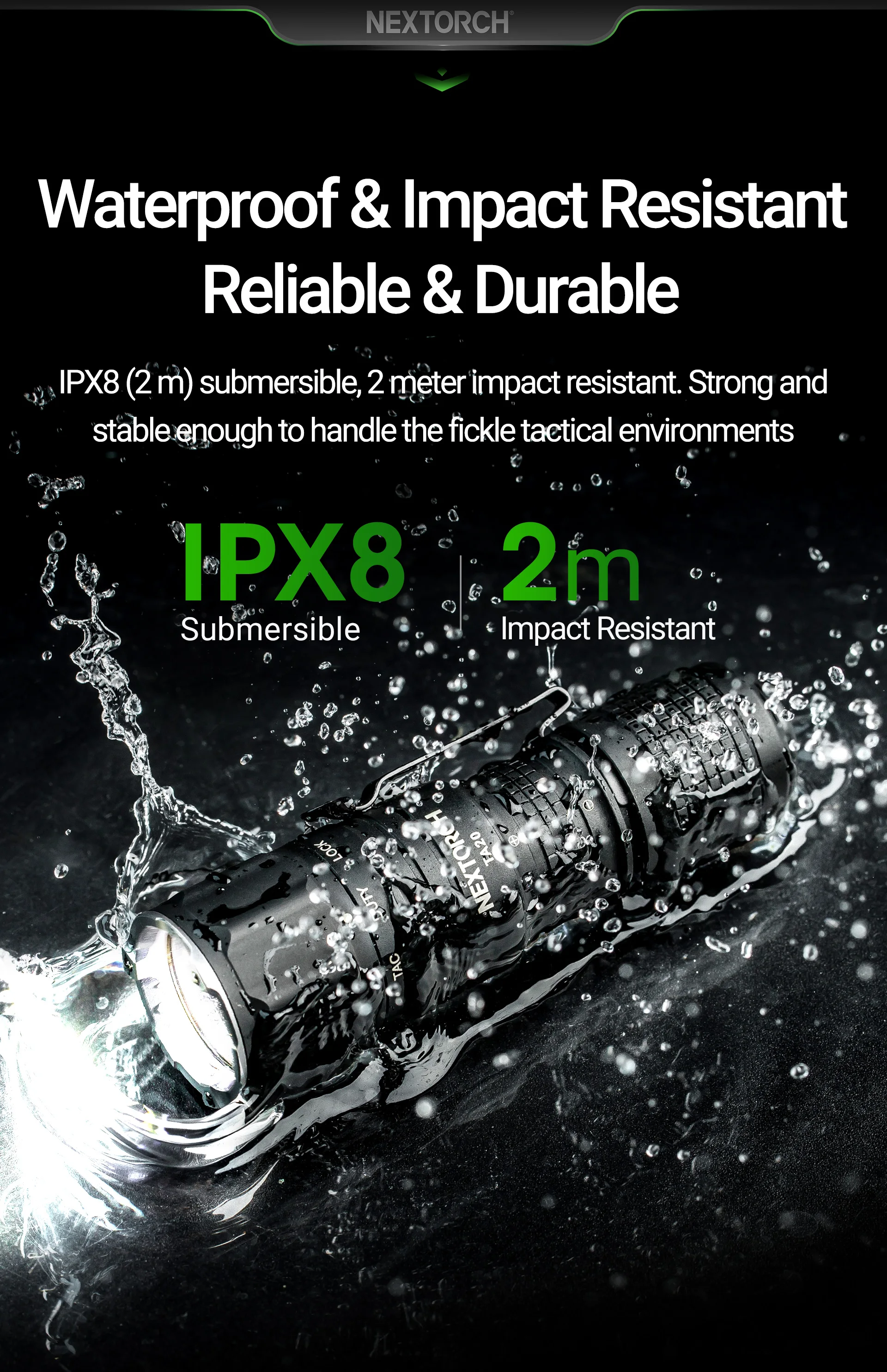 NEXTORCH TA20 - 1000lm Tactical Flashlight with IPX8 Waterproofing