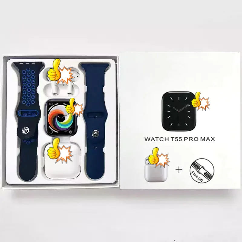 New T55 Pro Max Smartwatch With Earphone 2 In 1 Bt Call Heart Rate ...