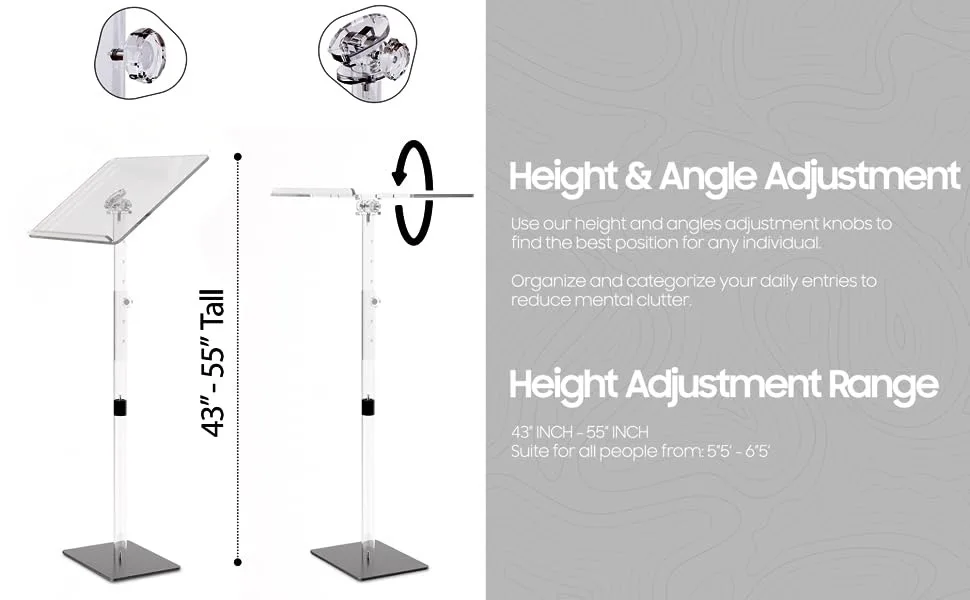 360 Angle Tilt Acrylic Podium Lectern Stand Height Adjustable Clear ...