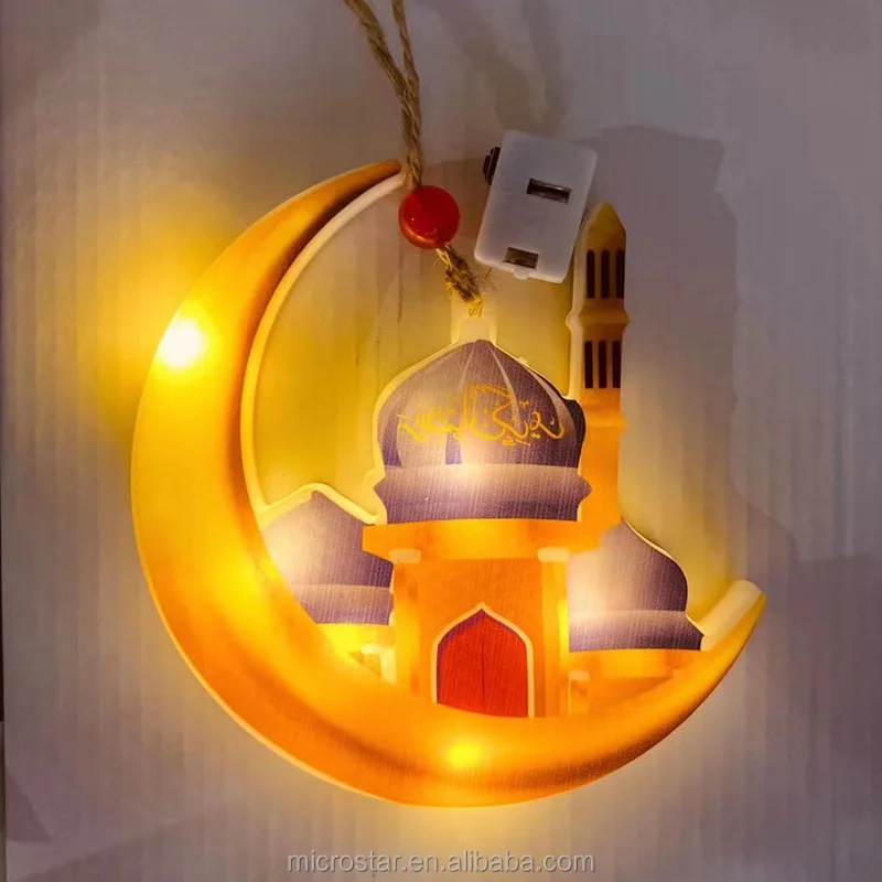 Eid Mubarak Ramadan Eid Decoration 2024 Middle East Star Moon Castle Eid Led Lights Wall Hanging ...
