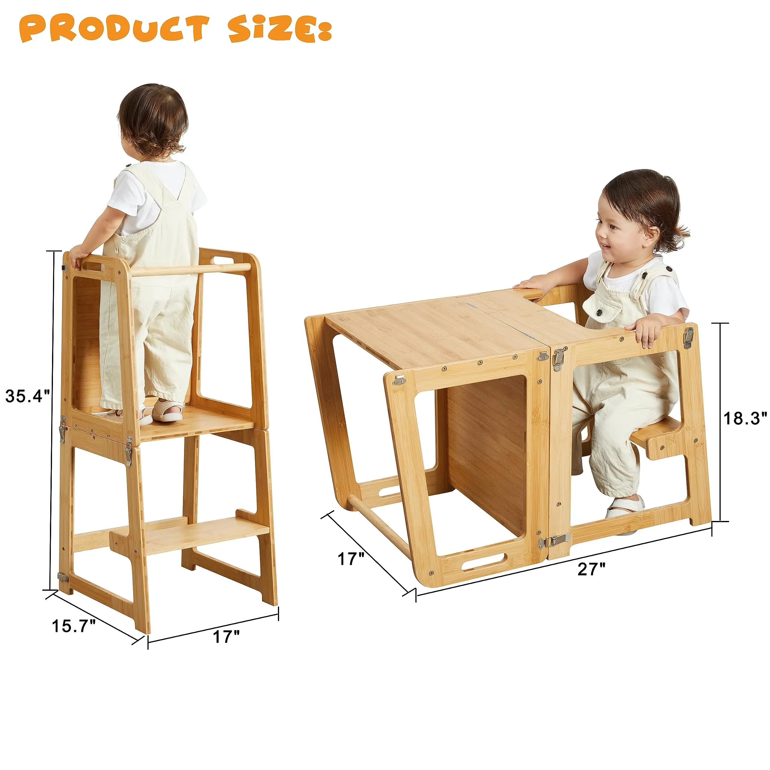 Adjustable Folding Toddler Standing Tower Bamboo Montessori Learning 4 ...