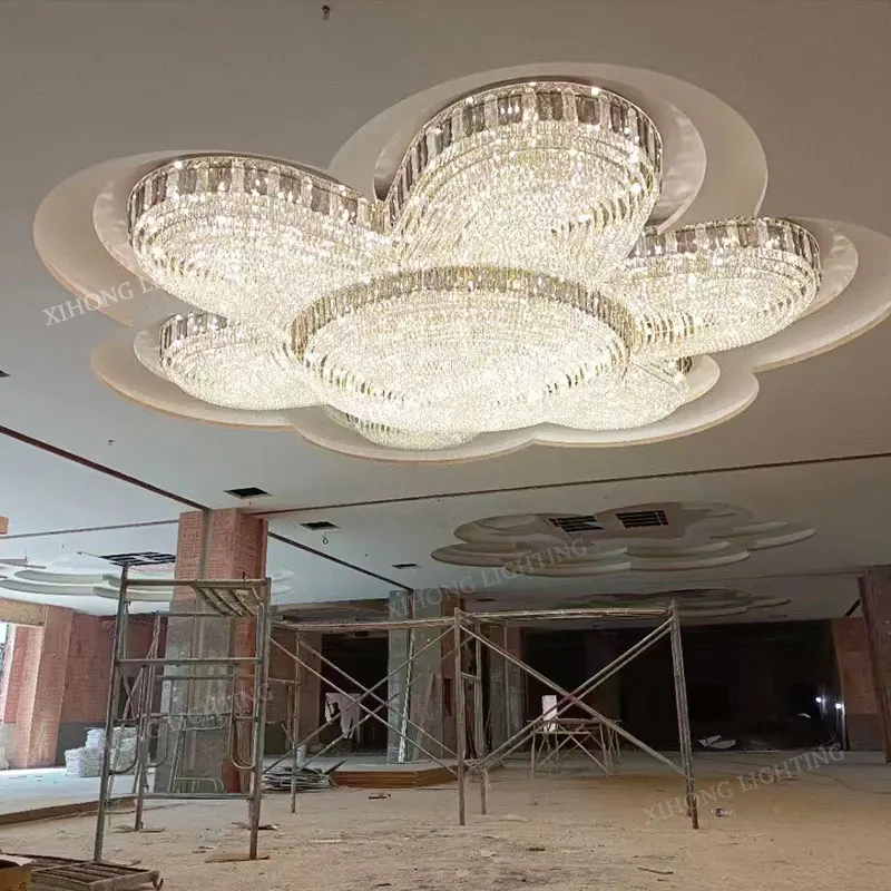 Luxury Custom Led Chandelier Restaurant Hotel Lamp Gold Flower Shaped ...