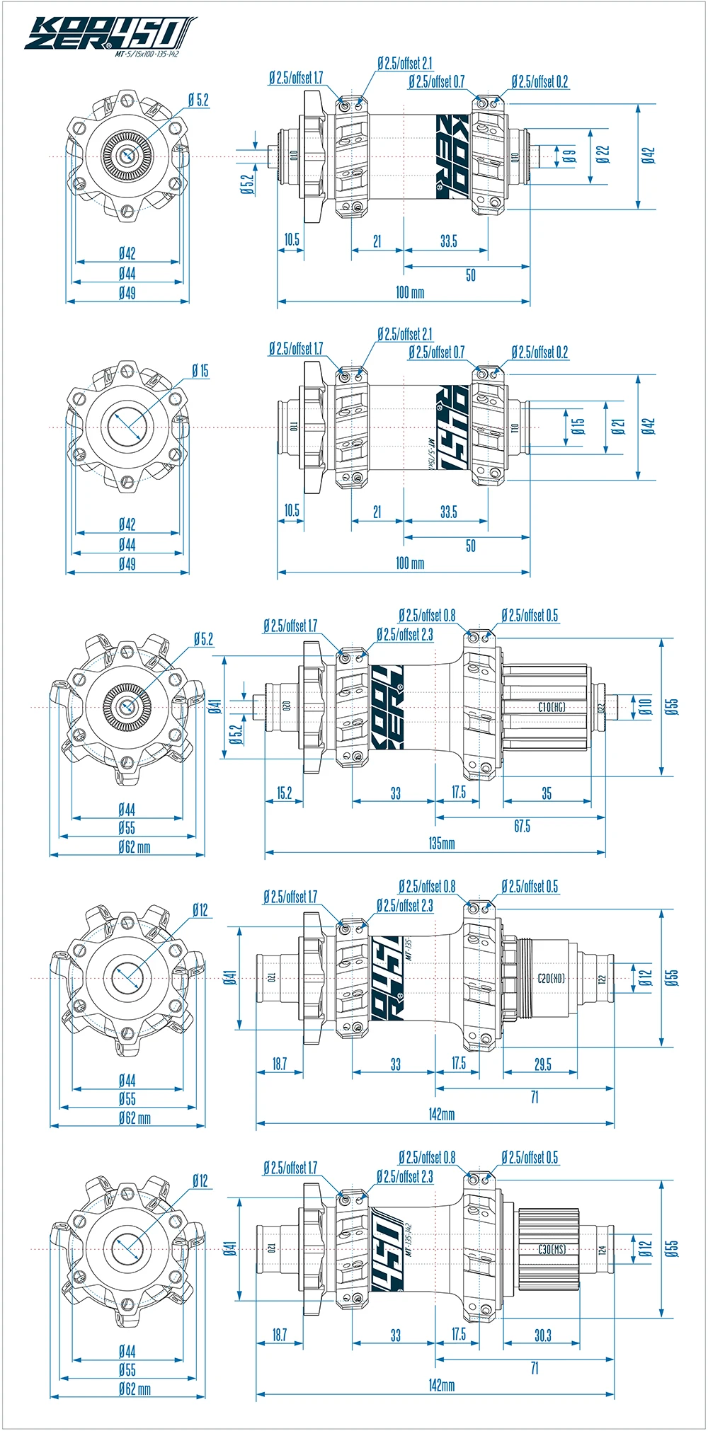 Koozer 450 Rear 28 Holes Cr-mo Steel Axle Ta Thru 12x142mm Straight ...