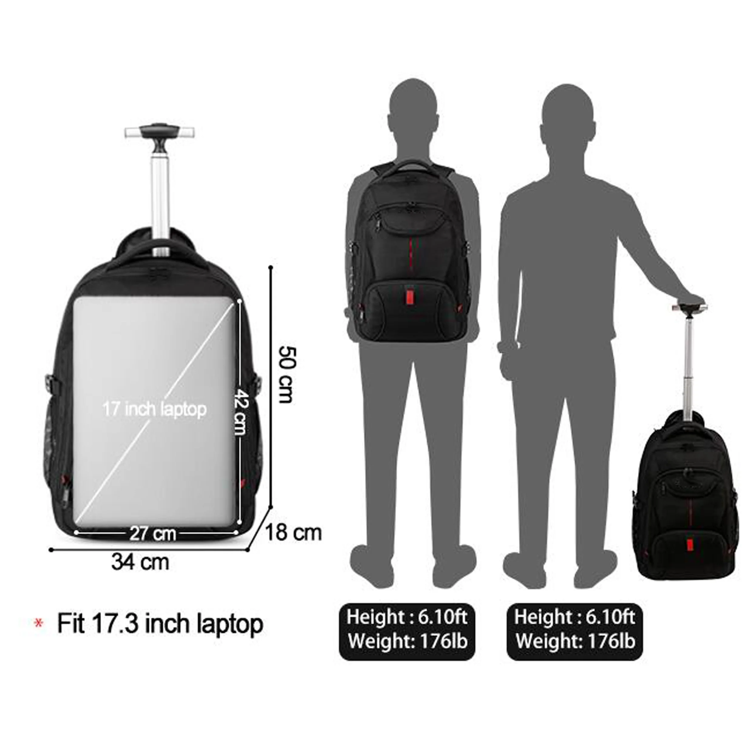 Custom 17inch Rolling Backpack With Wheels For Men Women Travel Laptop ...