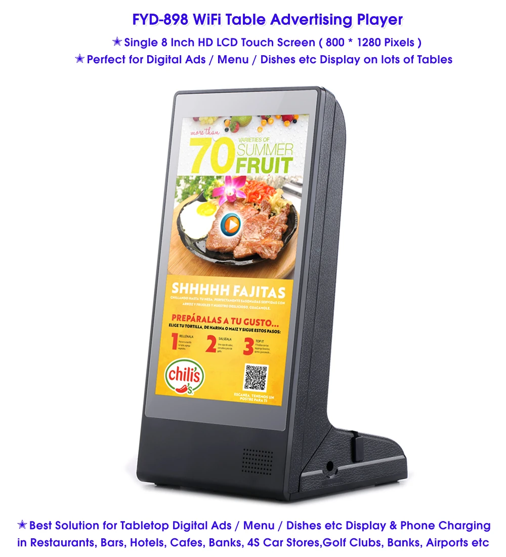 Indoor Restaurant Bar Battery Powered Cms Portable 8 Inch Lcd Touch ...
