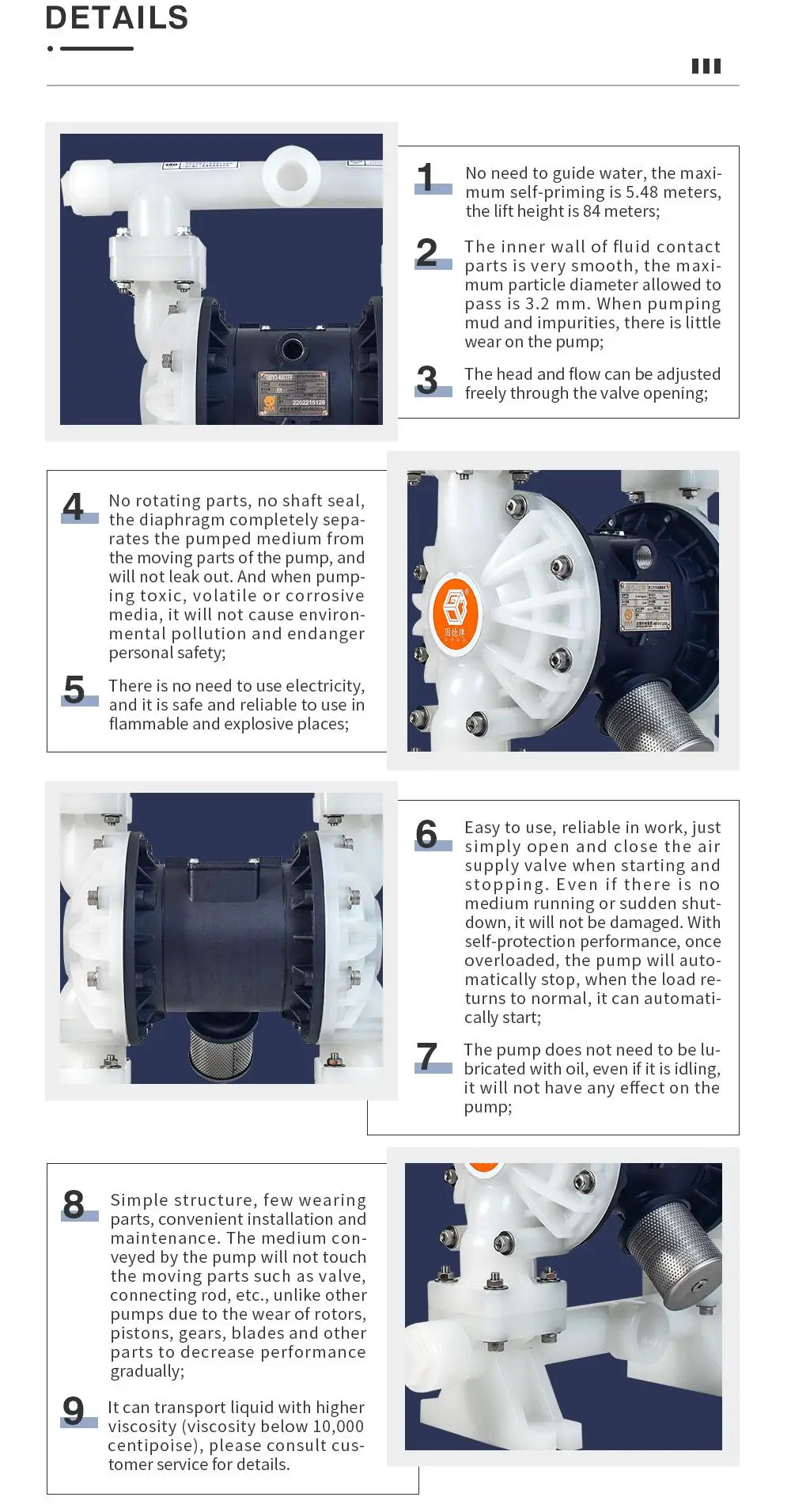 GODO QBY3-40S Air Operated Diaphragm Pump Water and Sewage Pump for Water Treatment Corrosion ...