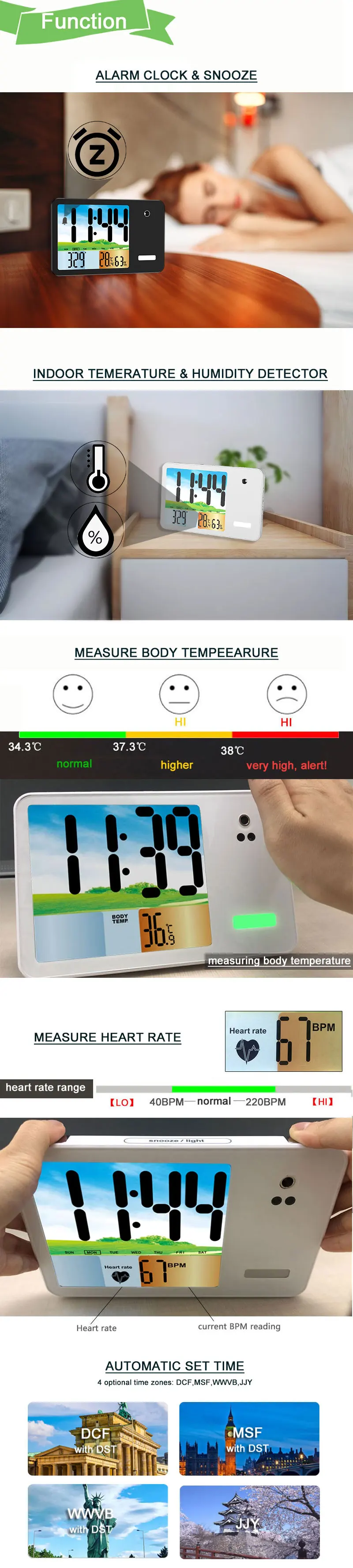 2021 New Patented Rcc Alarm Clock With Heart Rate Monitor Thermometer ...