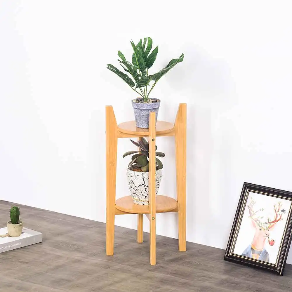 2 Tier Plant Stand Indoor Tall Ladder Flower Pot Stands Bamboo Corner ...