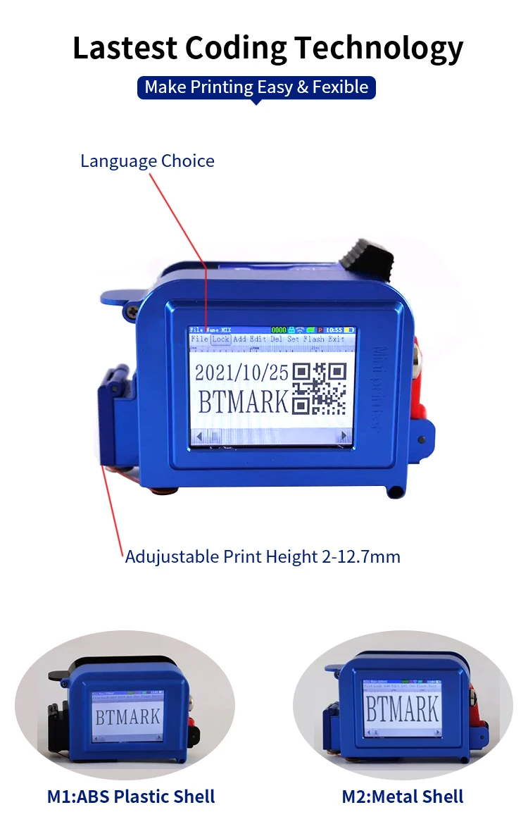 BTMARK Mini Handheld Inkjet Printer - Compact Portable Device for Box ...