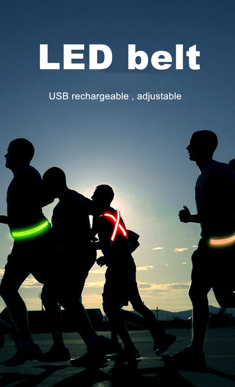 Usb Rechargeable Led Reflective Illuminating Safety Running Belt Waist ...