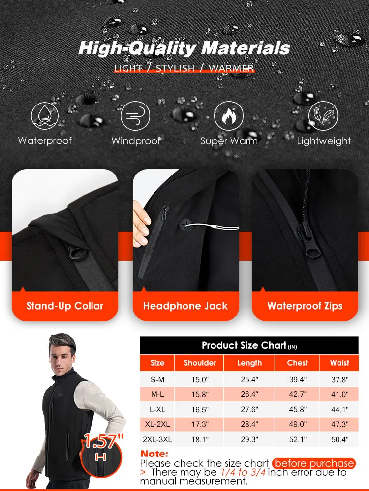 Plus Size Men's Vests Windproof Sleeveless Jacket Outwear Usb Electric ...