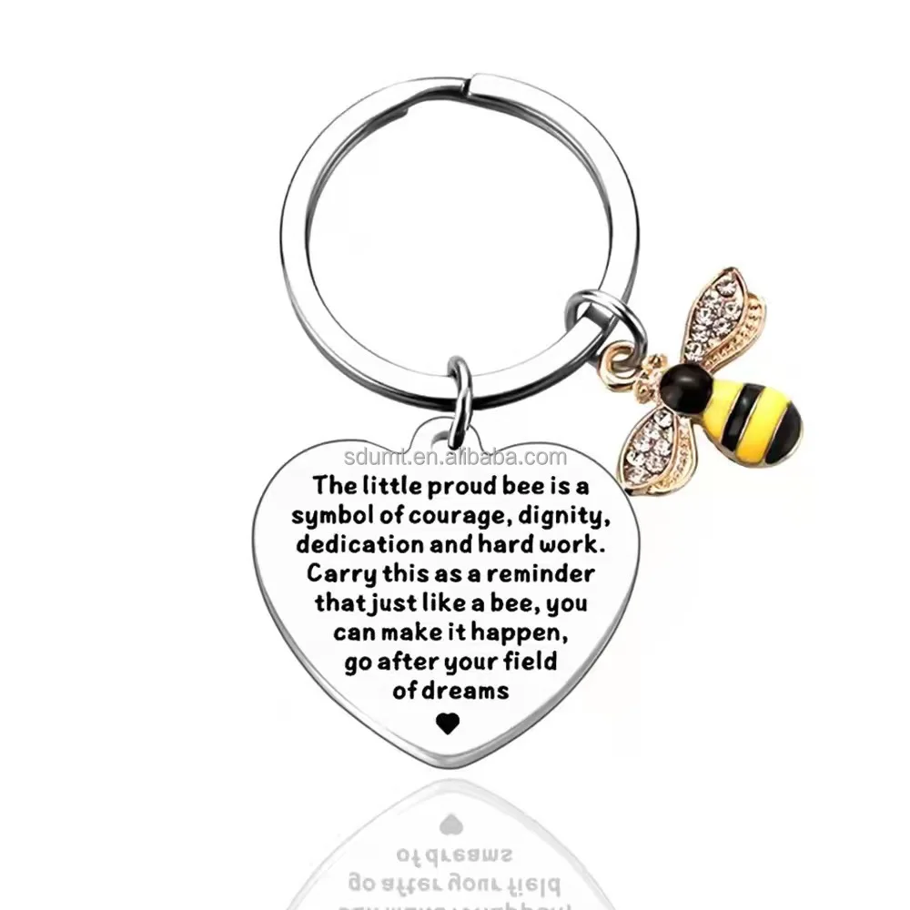 Bee Happy Stainless Steel Keyring Teacher Appreciation Metal Keychain ...