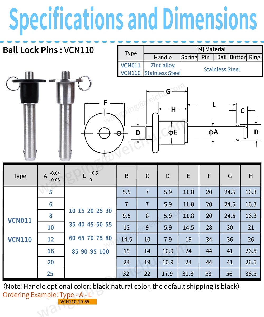 VEICH Stainless Steel Push Button Ball Lock Pin - Quick Release