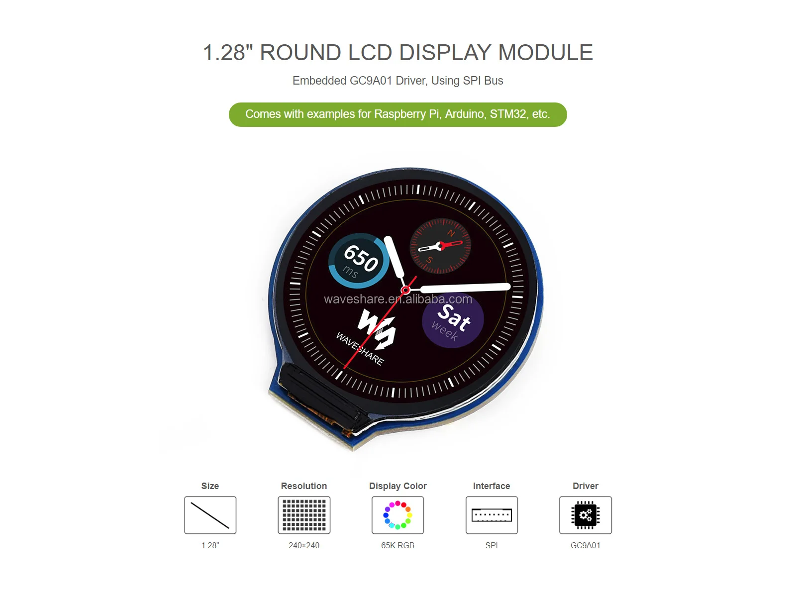 Waveshare 65k Rgb Colors 240*240 General 1.28inch Round Lcd Display ...