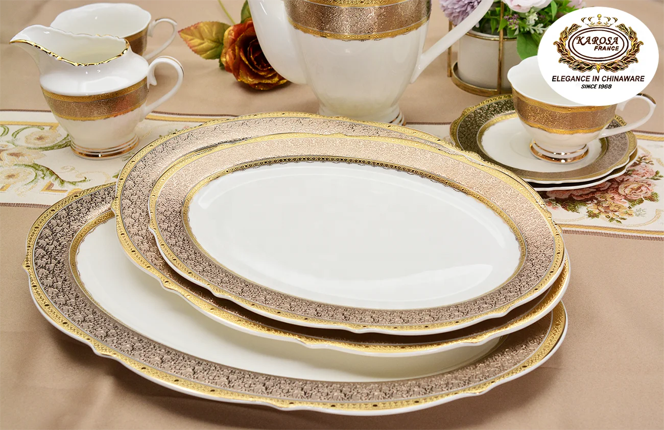 Karosa Royal Style Luxury Dinner Set - 98 Pcs Bone China Dinnerware for ...