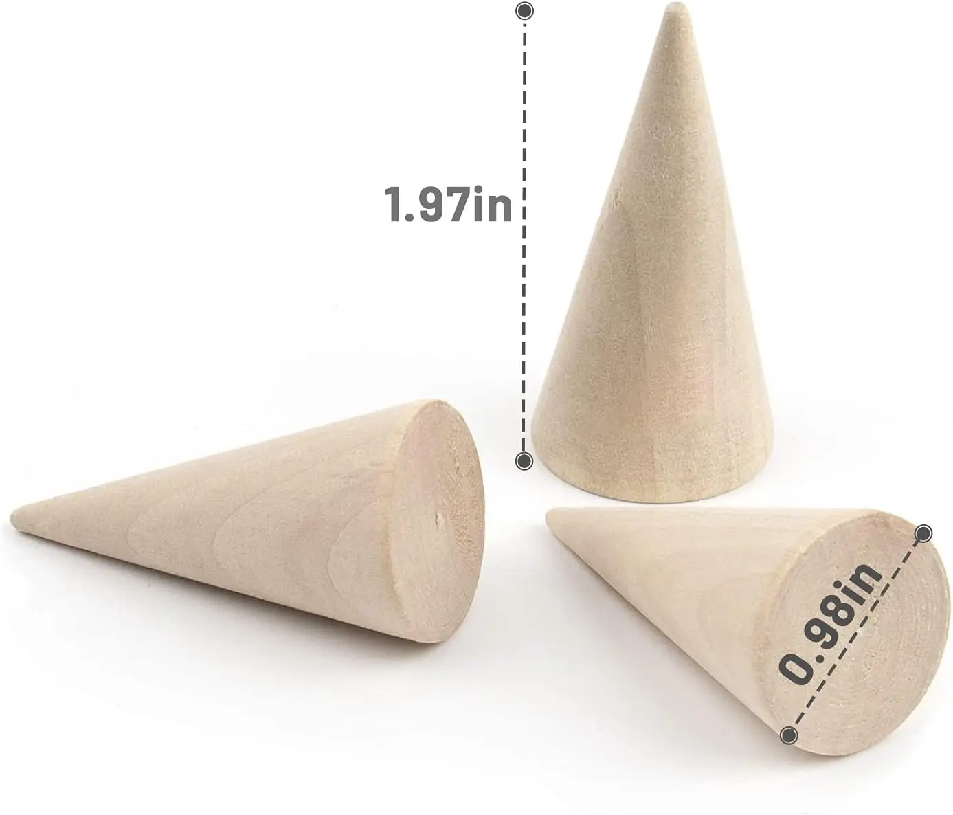 10 Pack Natural Wood Cone Ring Holder Finger Jewelry Display Stand Diy ...