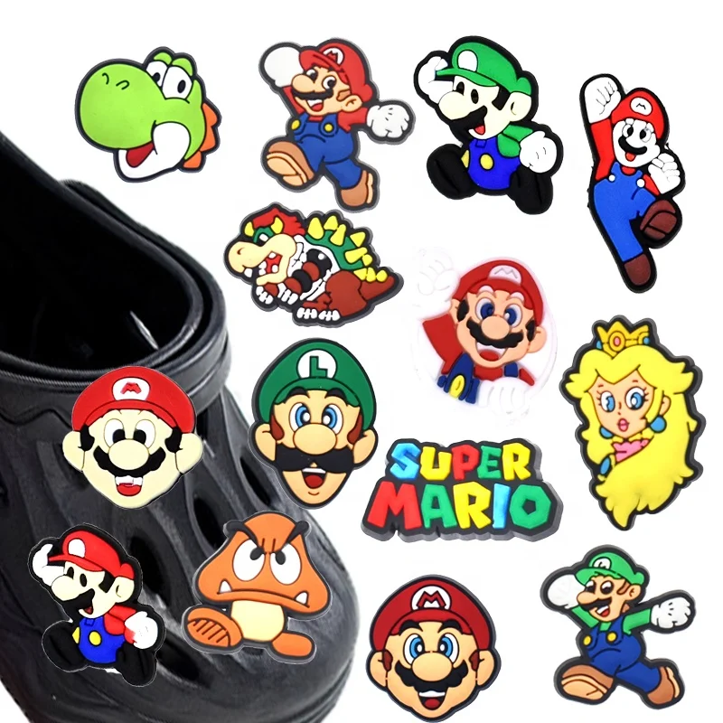 New Cartoon Super Mario Bros Croc Charms For Croc Soft Pvc Mario Bross ...